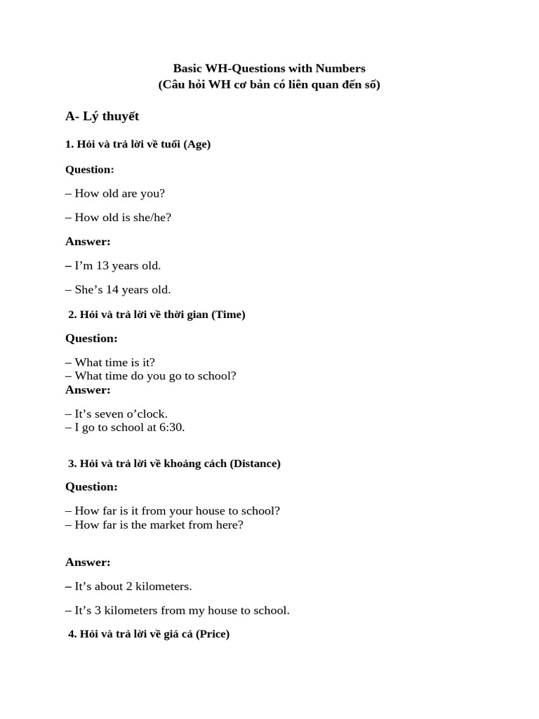 Basic WH-Questions With Numbers | PDF