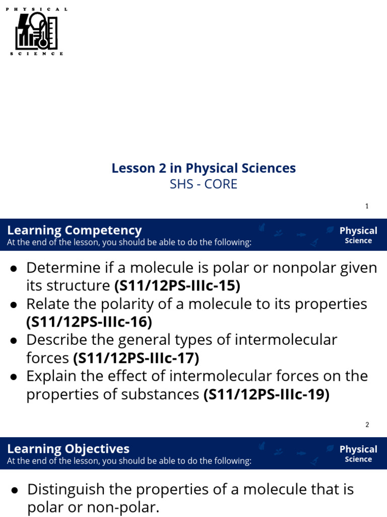 Physical Science - Lesson 2 in Polarity of Molecules | PDF | Chemical ...