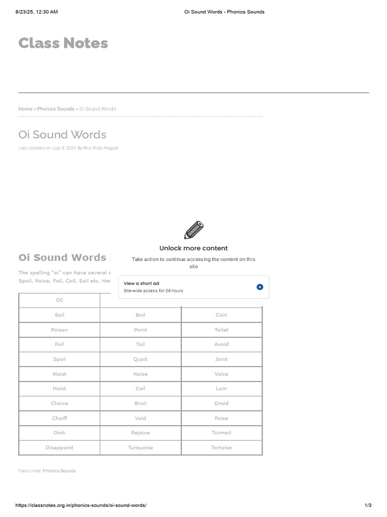 Oi Sound Words List for Phonics | PDF | Learning Methods | Pedagogy