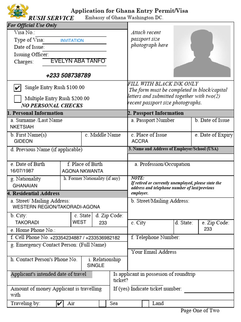 Ghana Visa Application Form PDF | PDF