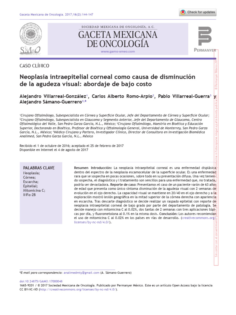 Neoplasia Intraepitelial Corneal Como Causa de Disminución de La ...