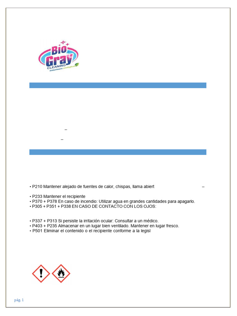 Hoja de Seguridad Gel Clean BIO-HS17 | PDF | Agua | Química