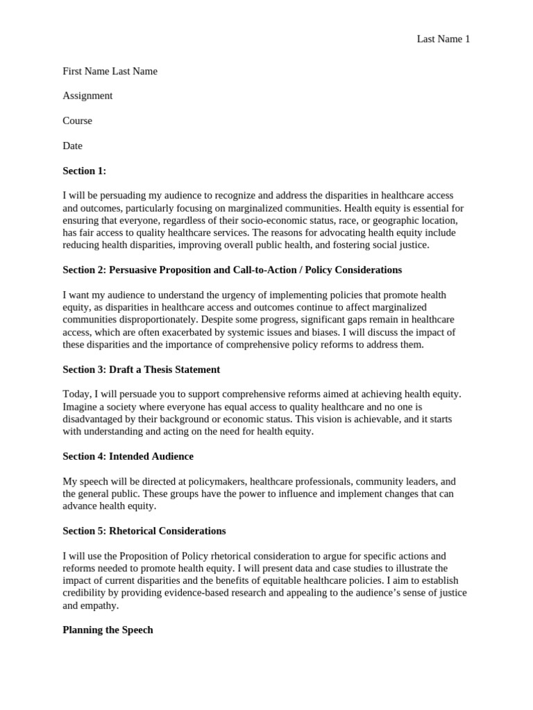 Persuasive Speech Outline | PDF | Health Equity | Social Policy