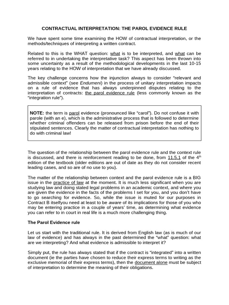 Note On The Parol Evidence Rule | PDF | Parol Evidence Rule | Justice