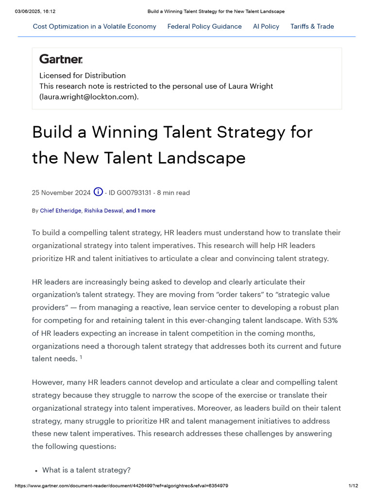 Winning Talent Strategy for HR Leaders | PDF | Strategic Management ...