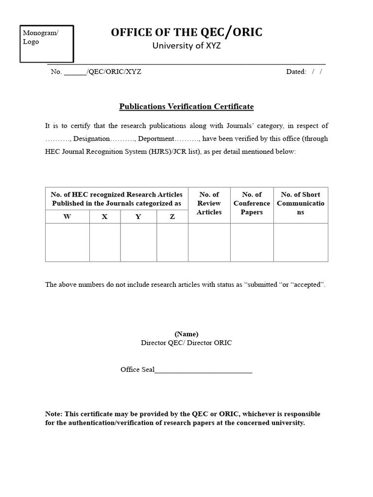 QEC Certificate For Ressearch Papers | PDF