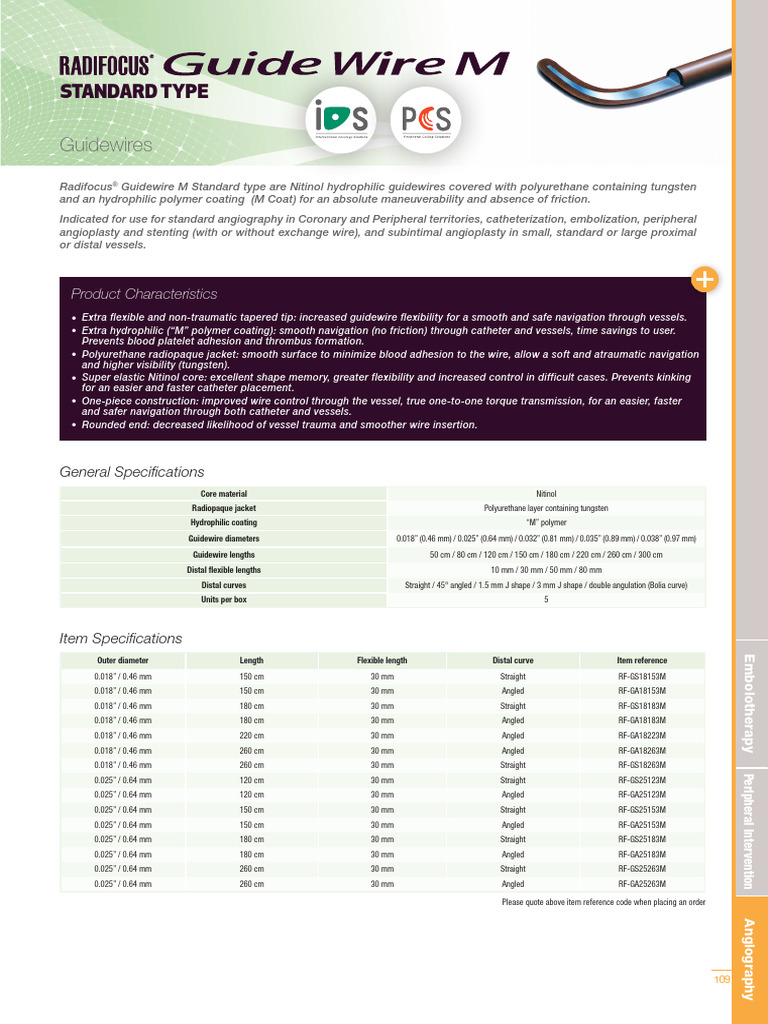 Radifocus Guidewire M Specifications | PDF | Catheter