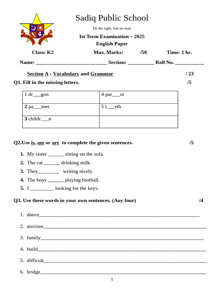 K2 New Ist Term ENG Paper 25 | PDF | Language Mechanics | Linguistic ...