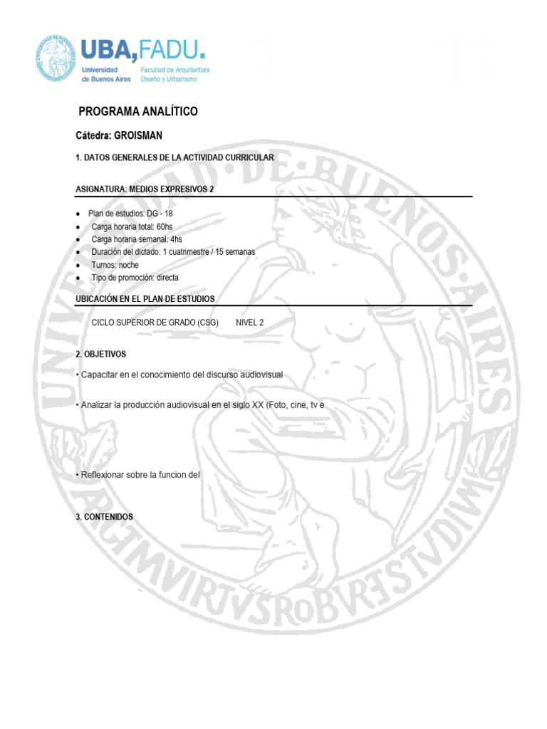 DG Plan DG18 Medios Expresivos II (GROISMAN) 2022 W | PDF | Diseño | Plan de estudios