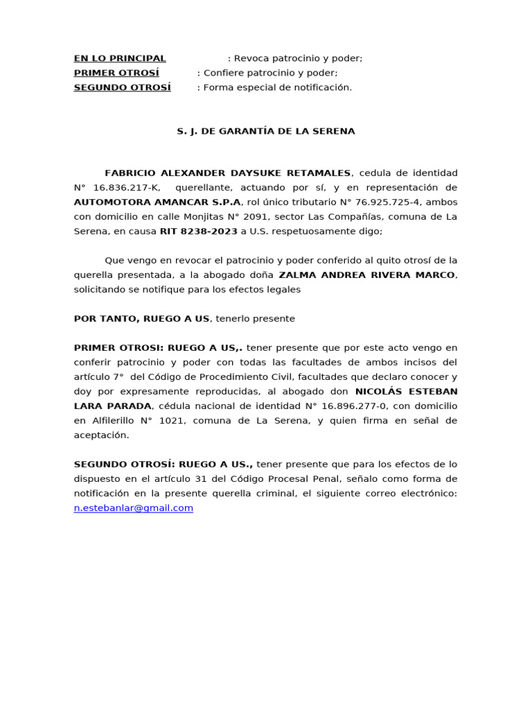 Patrocinio y Poder. Fabricio Retamales | PDF