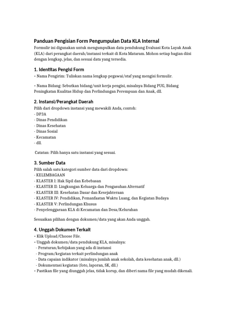 Panduan Pengisian Form KLA | PDF
