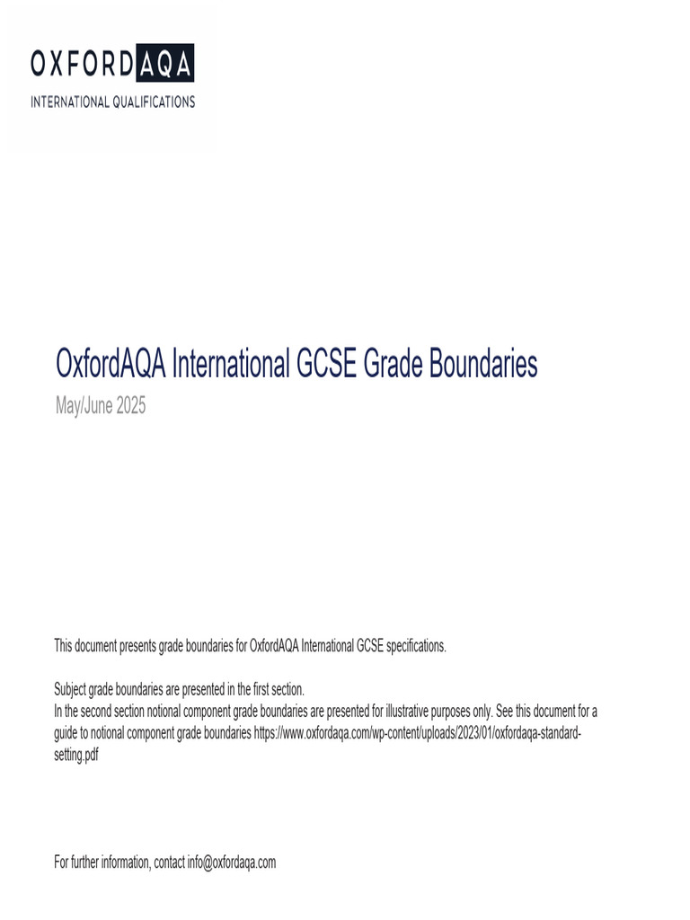 Oxford AQA IGCSE Grade Boundaries - May/June 2025 | PDF ...