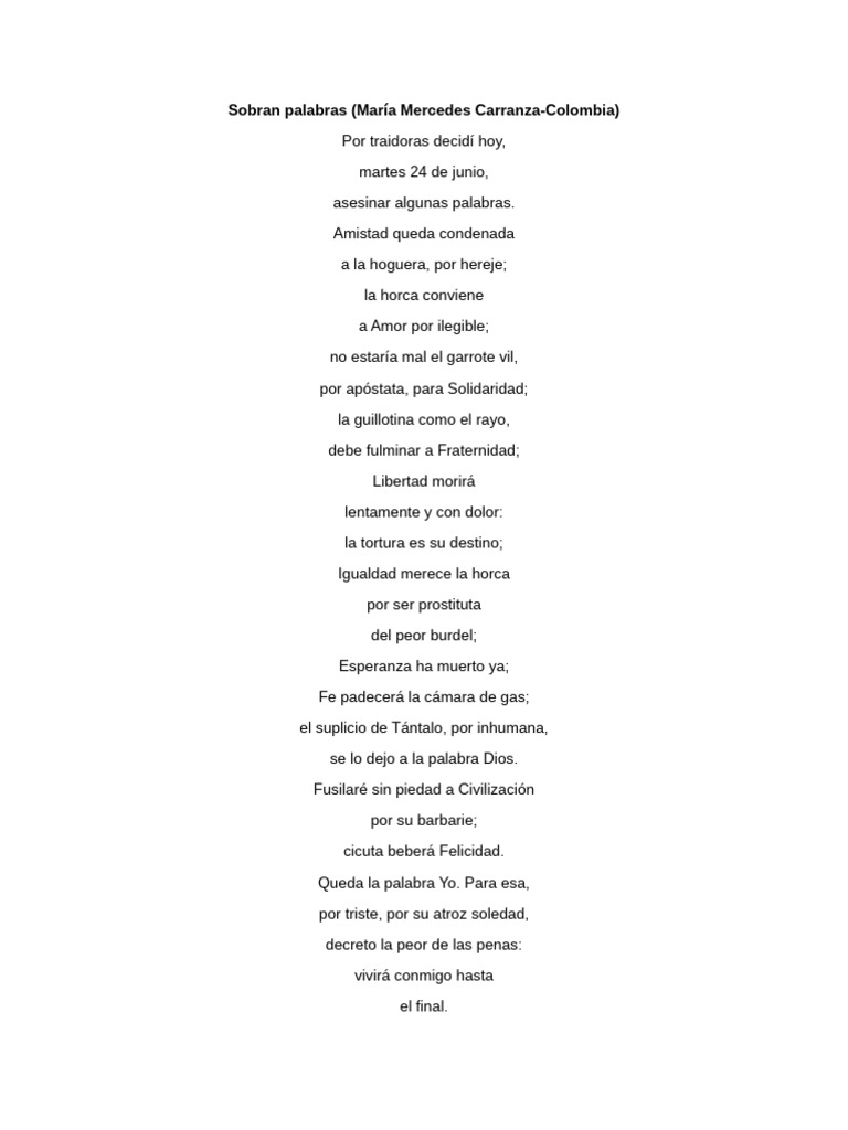 Sobran Palabras (María Mercedes Carranza) | PDF