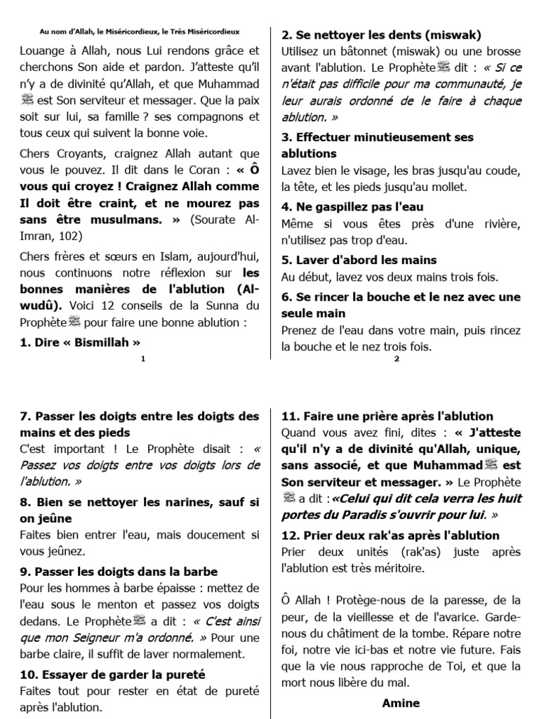 12 Conseils pour une Ablution Parfaite | PDF | Allah | Prière