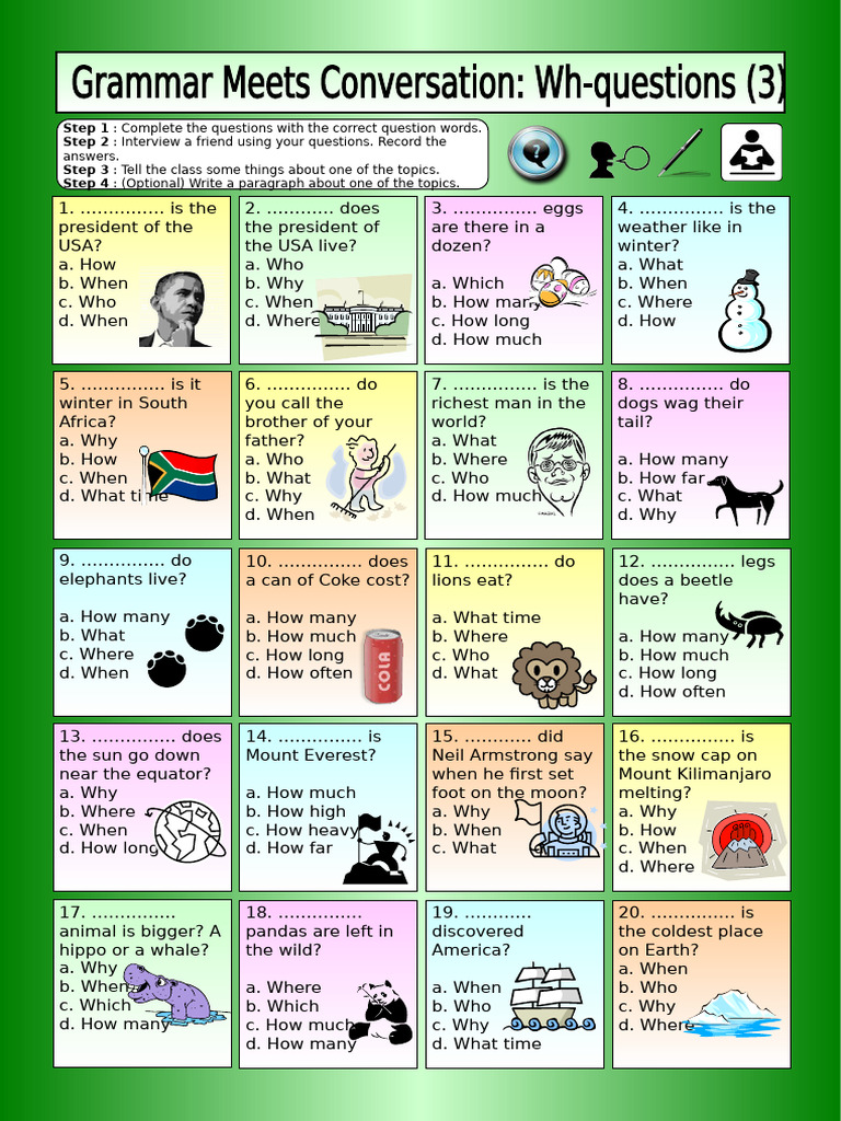 Grammar Meets Conversation Whquestions 3 General K Fun Activities Games ...