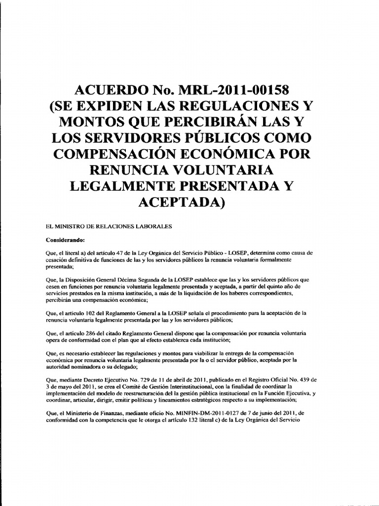 Acuerdo MRL-20211-00158 - Renuncias Voluntarias | PDF