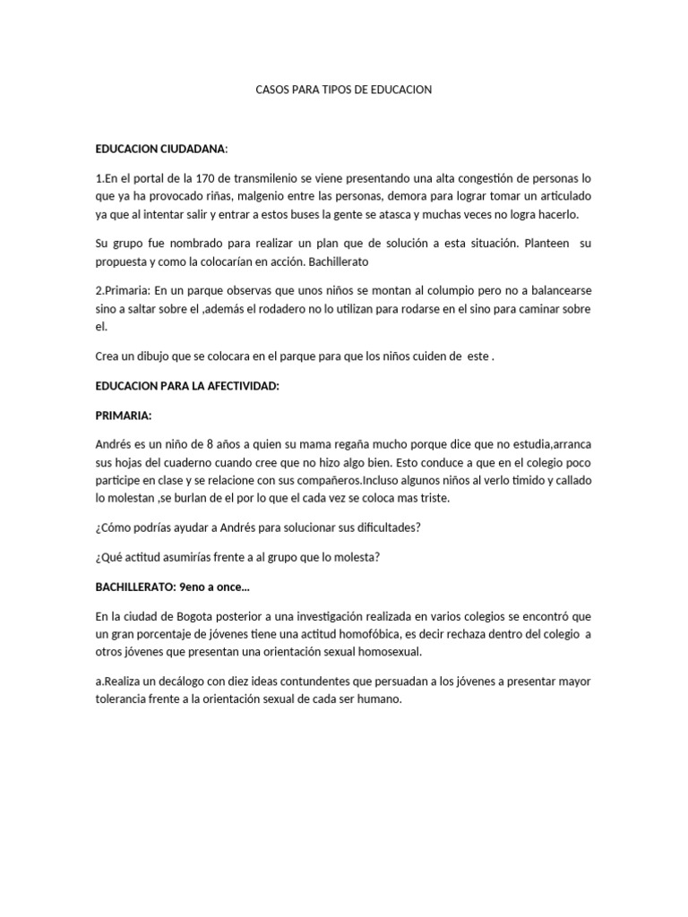 Casos para Tipos de Educacion | PDF | Cognición