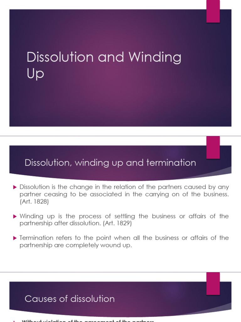 Dissolution and Winding Up | PDF | Liquidation | Partnership