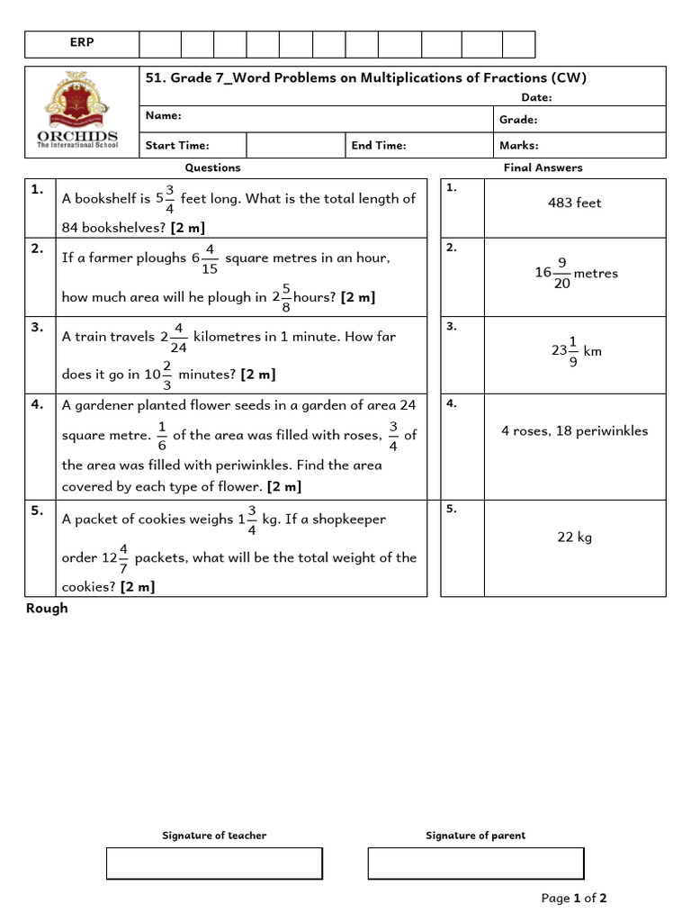 Grade 7 Multiplication Word Problems | PDF