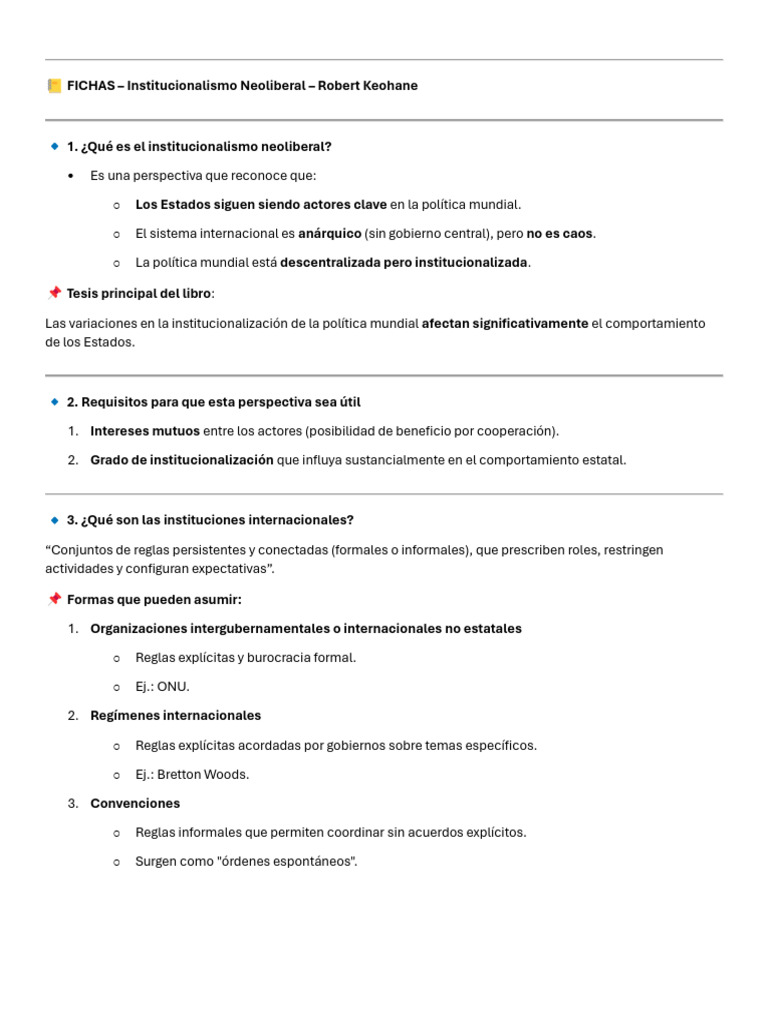 Fichas Keohane | PDF | Institución | Neoliberalismo