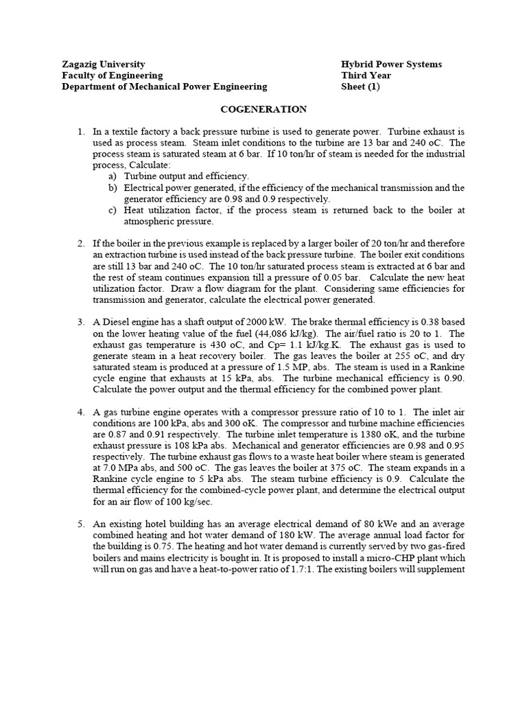 Sheet Cogen | PDF | Cogeneration | Steam