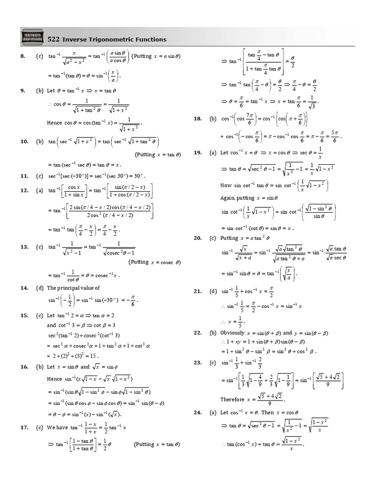 12.3 Inverse Trig Solutions Part 1 | PDF