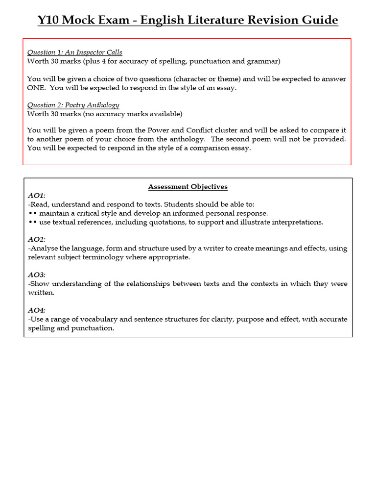 English Literature Exam Revision Guide | PDF | Seven Deadly Sins