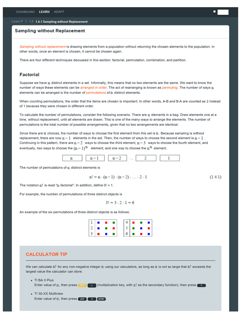 Permutations Without Replacement Explained | PDF | Permutation ...