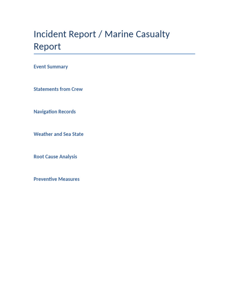 Incident Report Marine Casualty Report | PDF