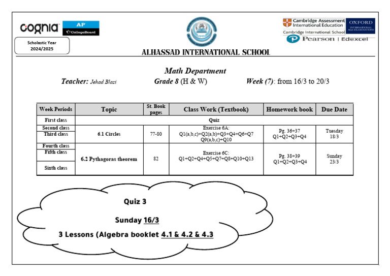 8th Grade Weekly Plan Week7 t2 24-25 | PDF