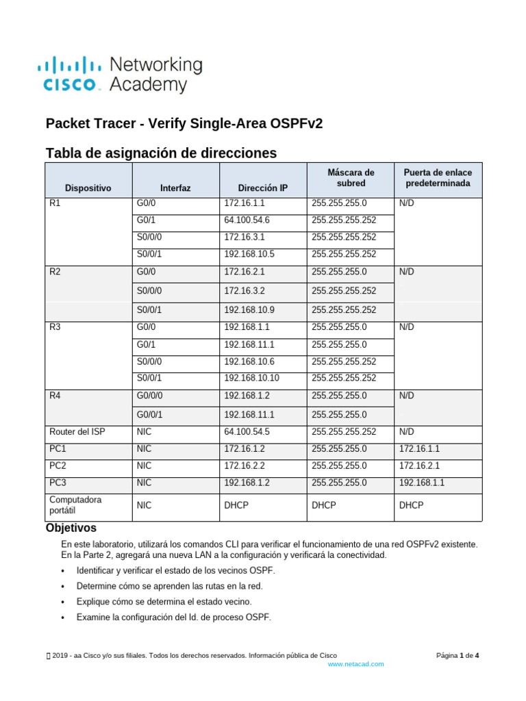 Packet Tracer - Verify Single-Area OSPFv2 | PDF | Enrutador ...