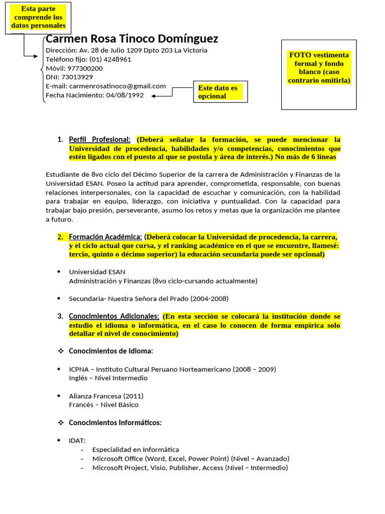 CV de Carmen Rosa Tinoco Domínguez | PDF
