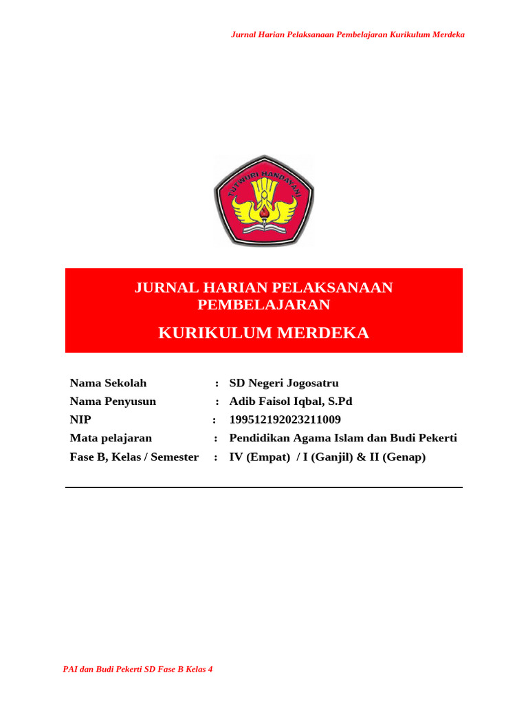 Jurnal Harian PAI Kelas 4 Kurikulum Merdeka | PDF