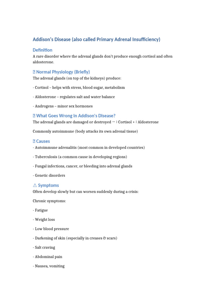Addisons Disease Overview | PDF