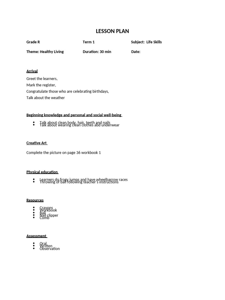 Lesson Plan Life Skills | PDF