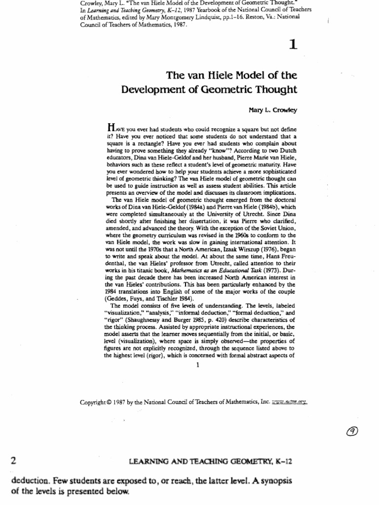 The Van Hiele Model of The Development of Geometric Thought | PDF ...