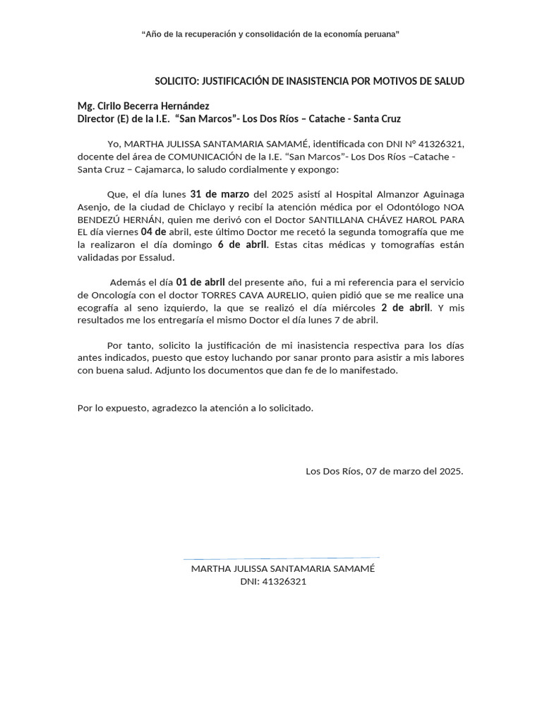 SOLICITO PERMISO POR SALUD | PDF