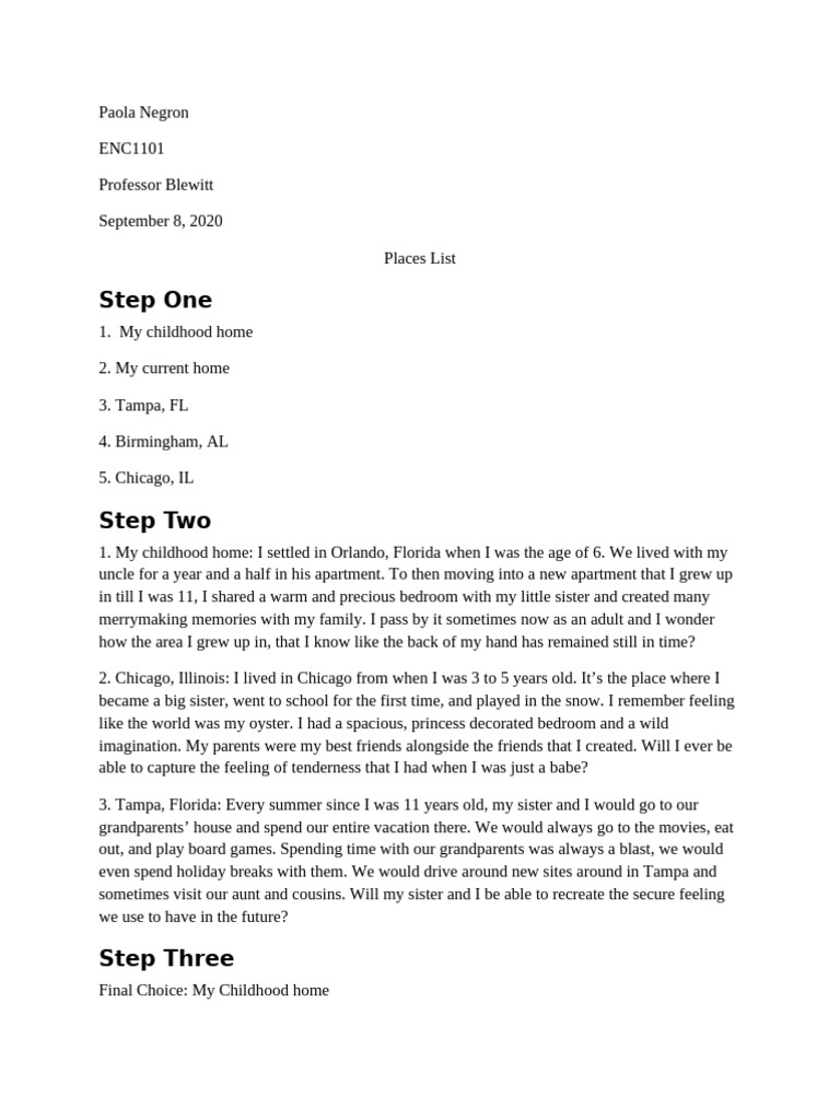 Descriptive Essay Places List | PDF
