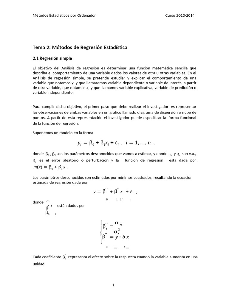 Fórmulas de Regresión Lineal Simple | PDF | Análisis de regresión ...