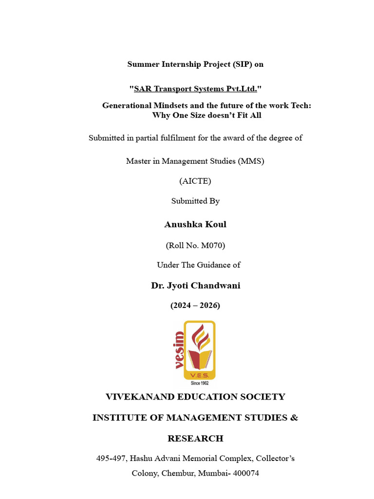 Roll No 70 Anushka Koul SIP Project | PDF | Logistics | Human Resource Management