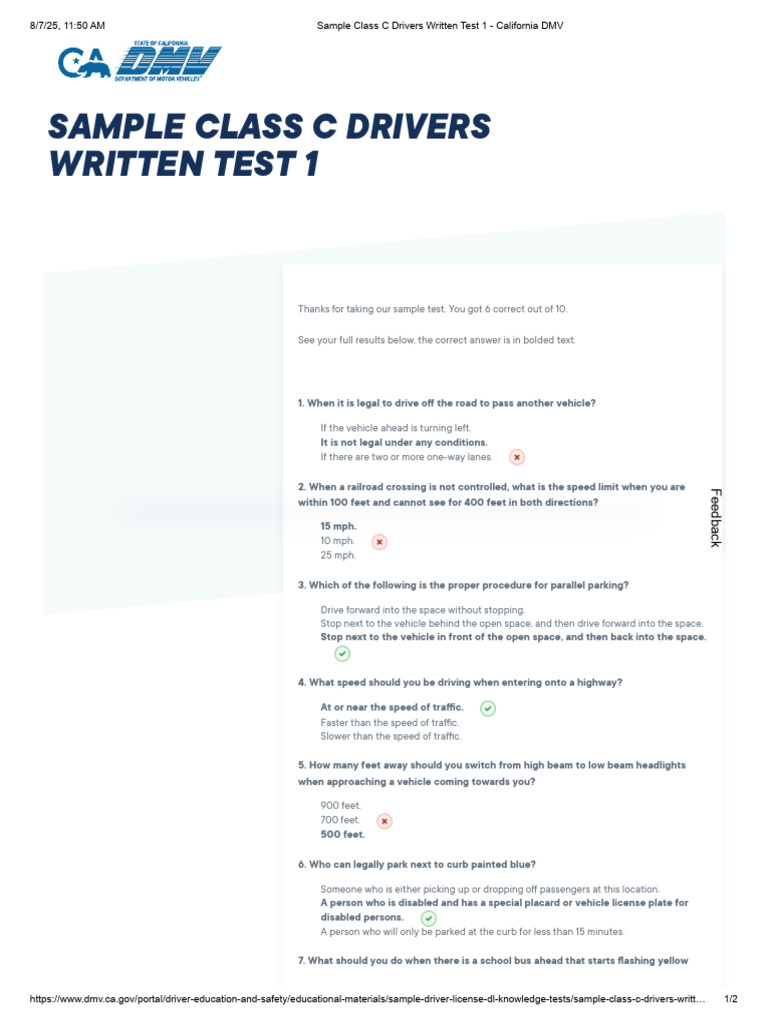California DMV Class C Test Sample | PDF | Traffic | Speed Limit