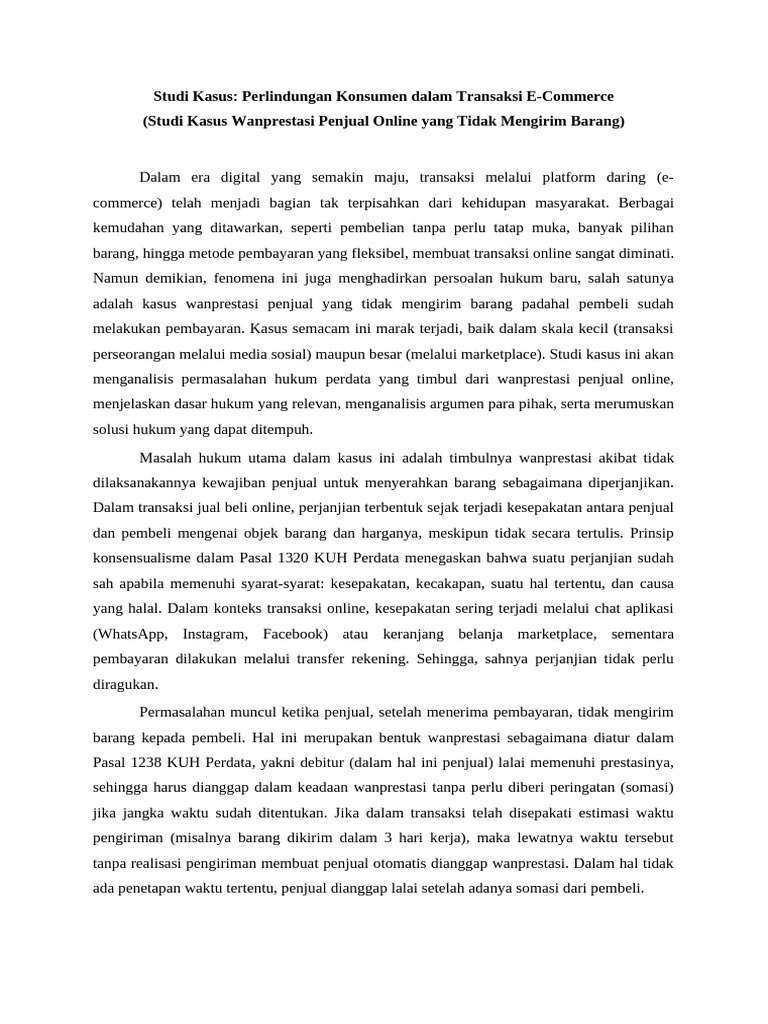 Perlindungan Konsumen Dalam Transaksi E-Commerce | PDF