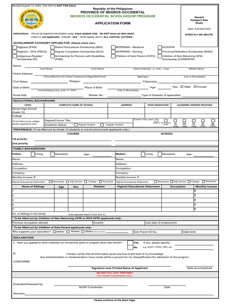 NOSP Application 2025 Front | PDF