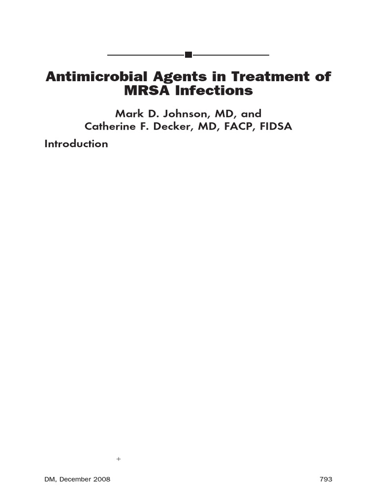 Antimicrobial Agents in Treatment of MRSA Infections | PDF ...