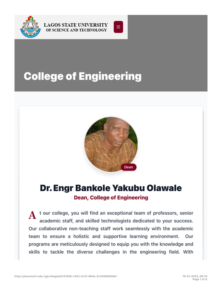 LASUSTECH - College of Engineering | PDF | Engineering | Agriculture