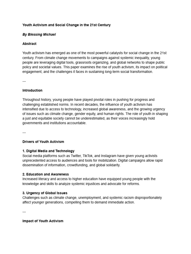 Youth Activism and Social Change in The 21st Century | PDF | Activism
