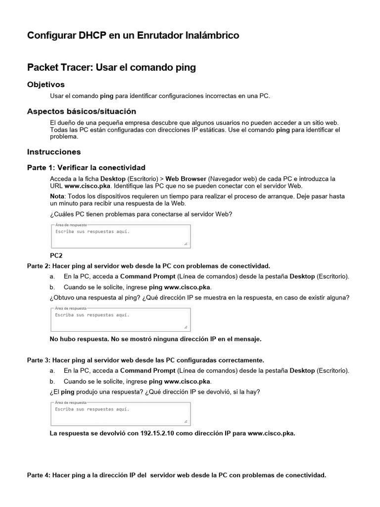 Uso del comando ping en Packet Tracer | PDF | Dirección IP | Redes