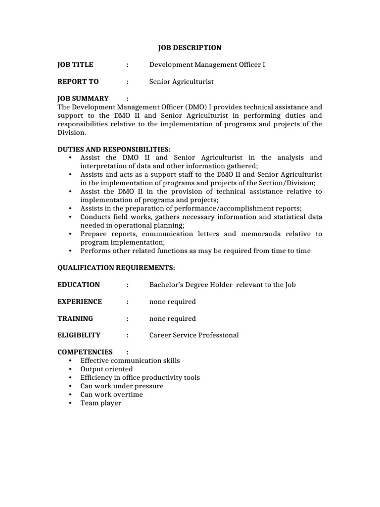 Development Management Officer I Role | PDF