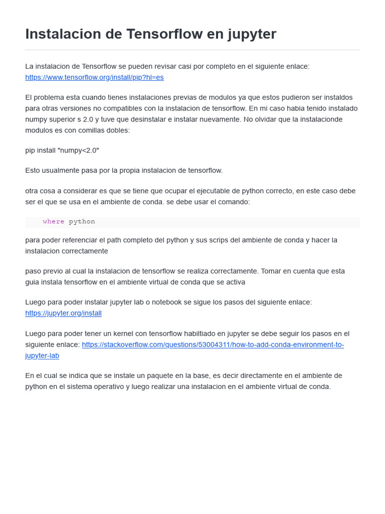Instalacion de Tensorflow en Jupyter | PDF