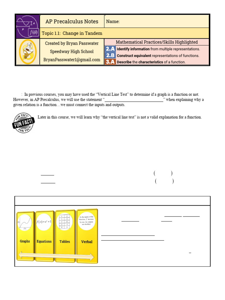 AP Precalculus Topic 1.1 | PDF | Function (Mathematics) | Variable ...
